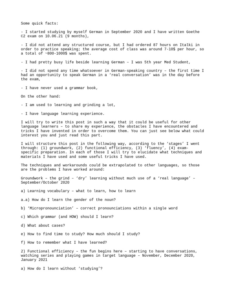 Mastering German: My C2 Journey in 9 Months | PDF | Grammatical Gender ...