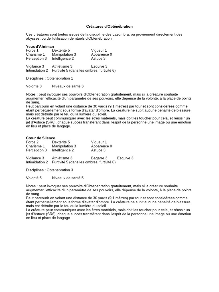 Créatures D'obtenebration | PDF
