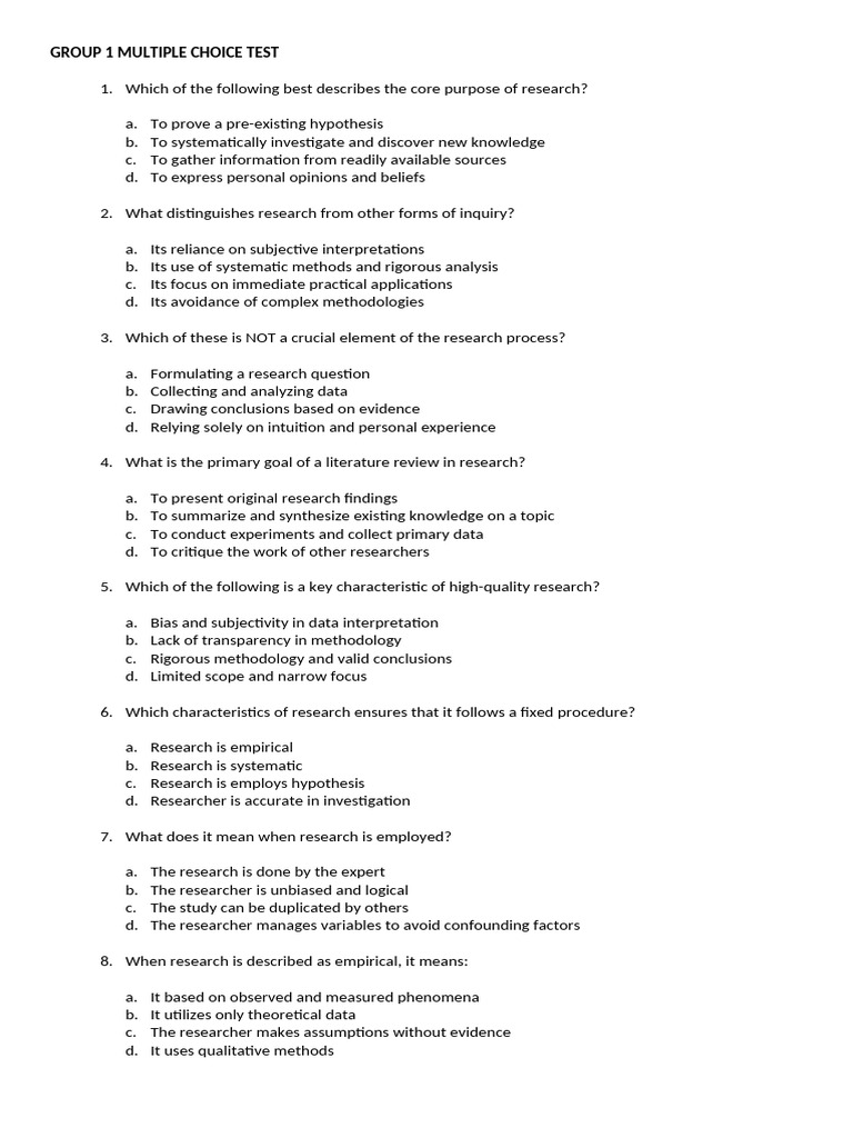 Research Questionnaire Group 1 5 | PDF | Level Of Measurement | Experiment