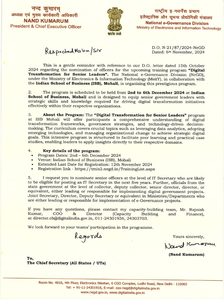 Letter ISB Mohali CS | PDF