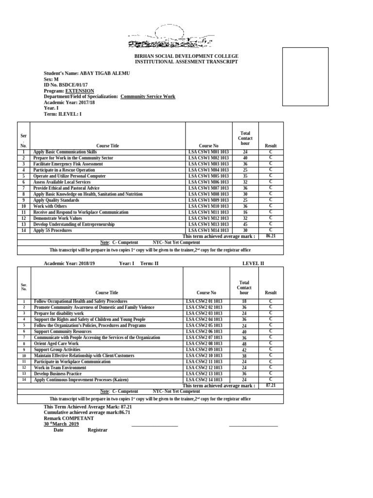 Marcch 2019 L II Transcript Extension | PDF | Educational Assessment