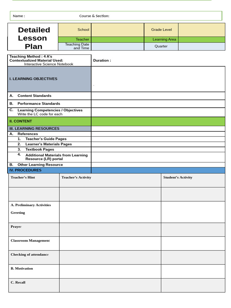 Detailed Lesson Plan Template TTL | PDF