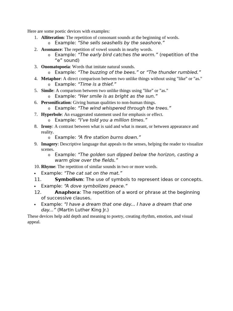 Alliteration Assonance: Symbolism Anaphora | PDF