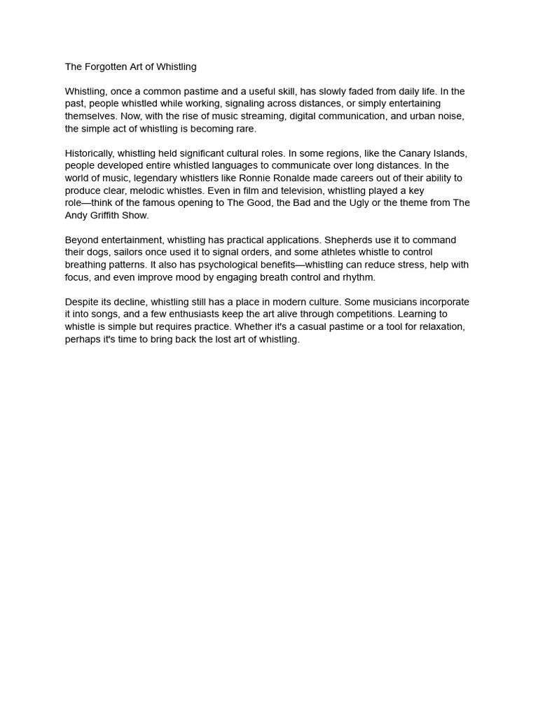 Reviving the Art of Whistling | PDF