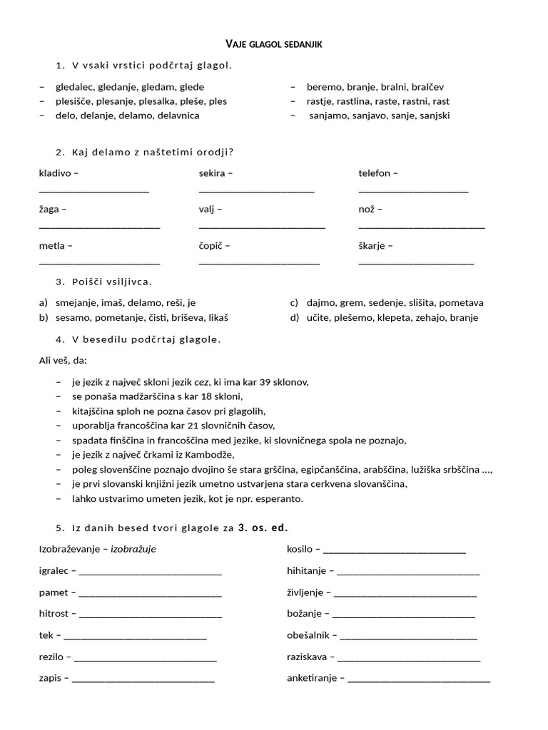 Vaje Glagol Sedanjik 24-25 | PDF
