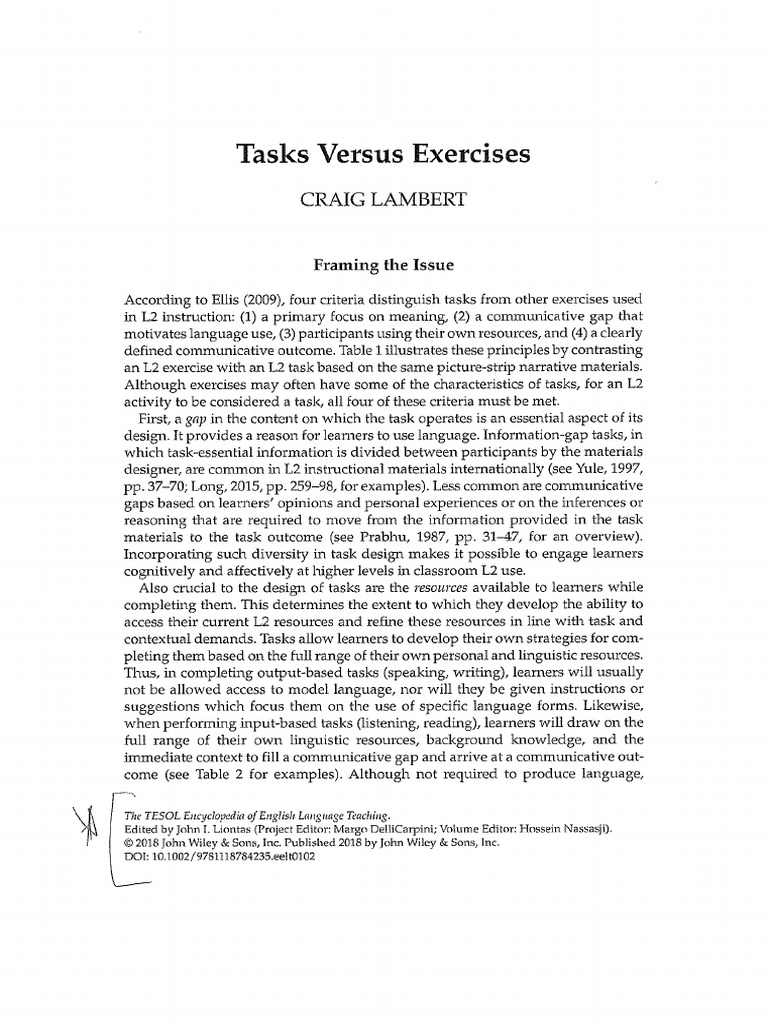 Tasks Versus Exercises | PDF