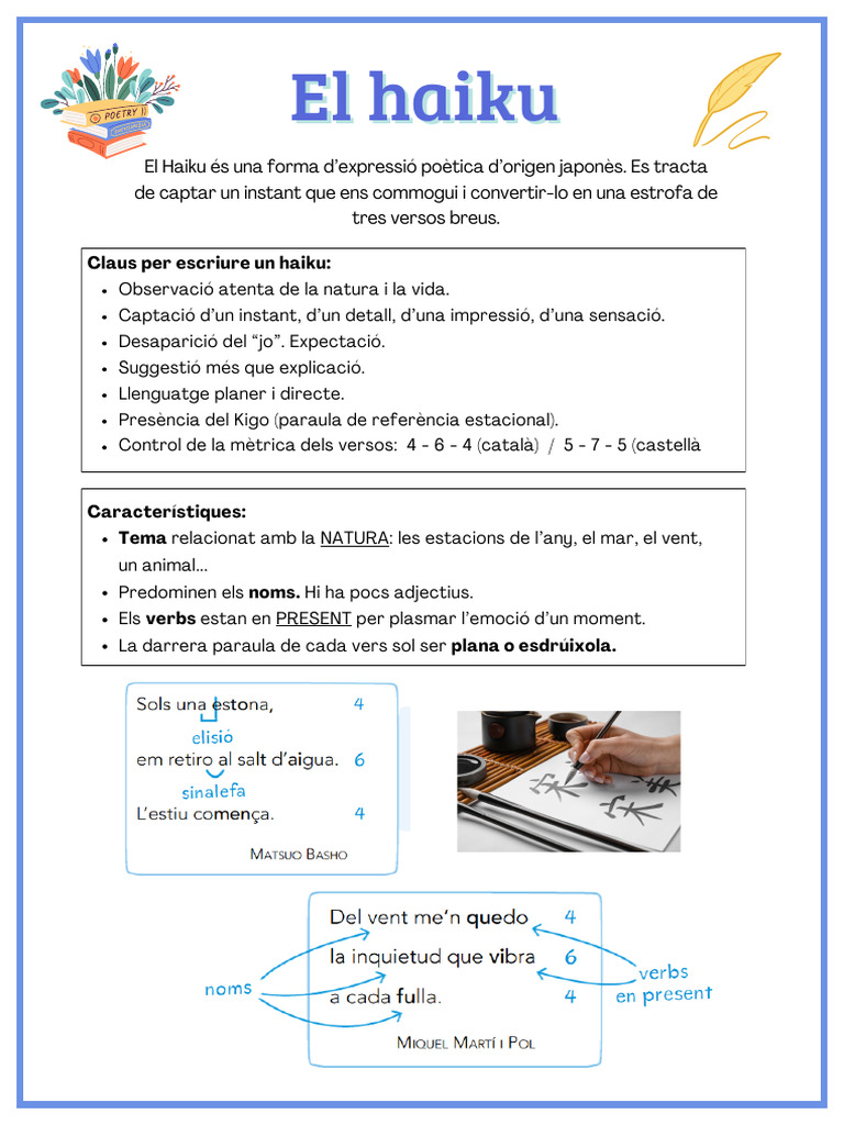 Blue and Yellow English Haiku Poem Planning Worksheet | PDF