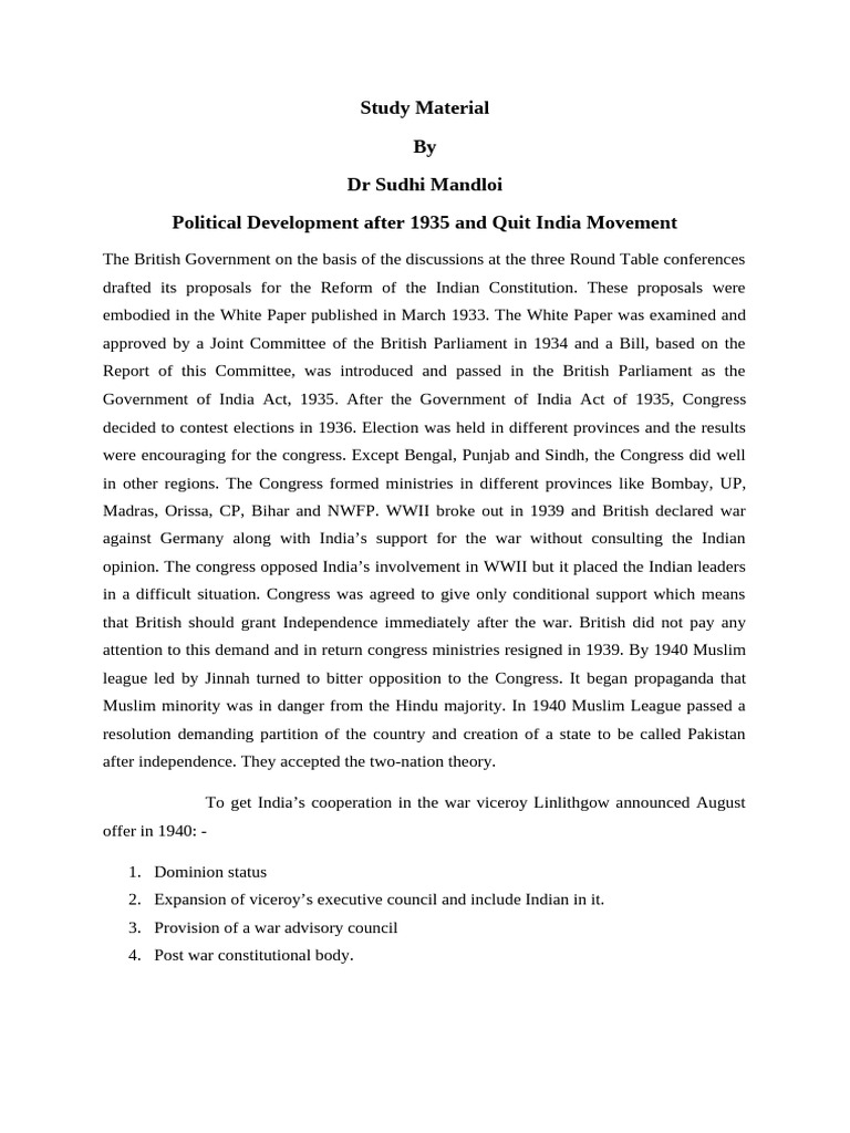 Political Development After 1935 and Quit India Movement | PDF ...
