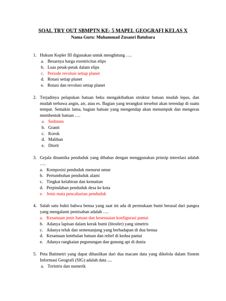 FIX SOAL TRYOUT SBMPTN KE- 5 GEOGRAFI KELAS X | PDF