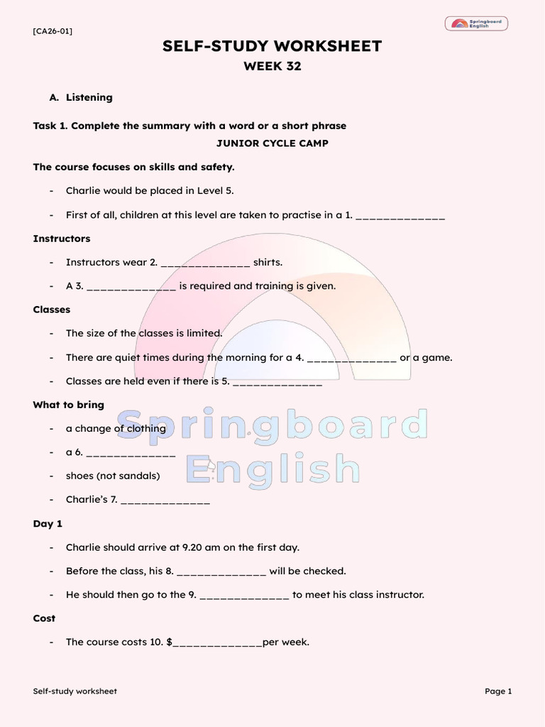 Junior Cycle Camp Self-Study Guide | PDF