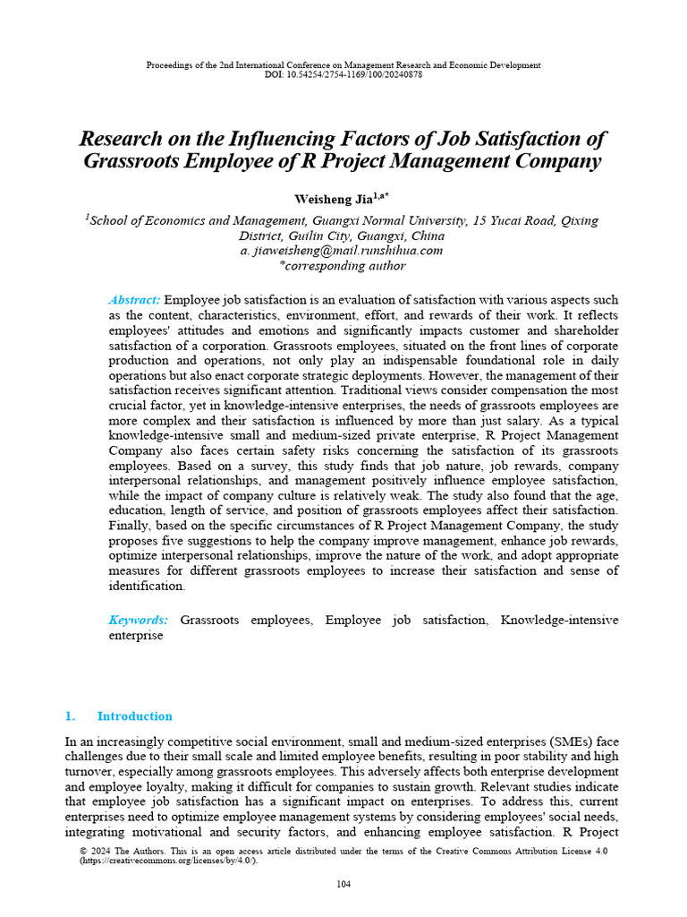 R3.Research On The Influencing Factors of Job Satisfa | PDF | Job ...