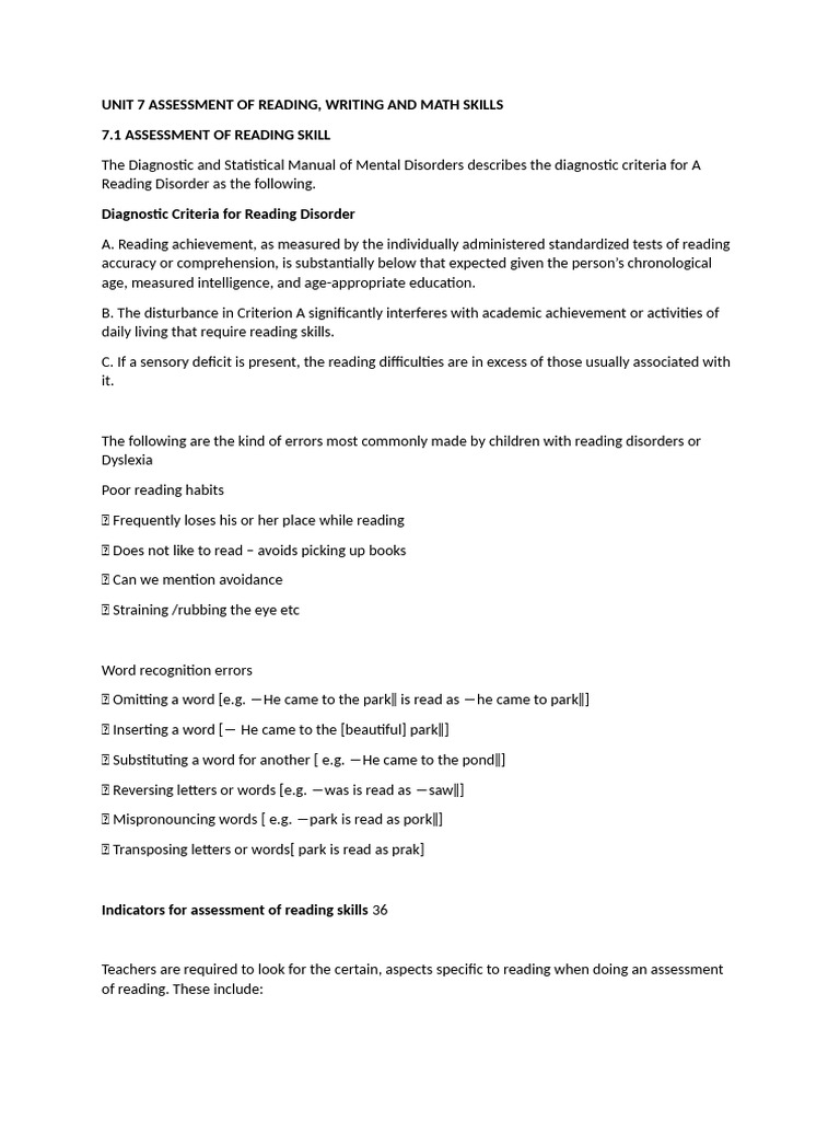 Unit 7 Assessment of Reading | PDF | Reading Comprehension ...
