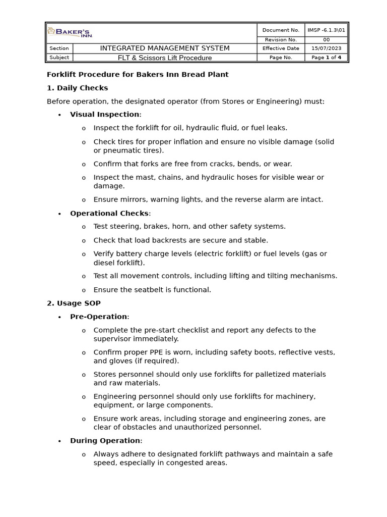 Forklift & Scissor Lift Safety Procedures | PDF | Forklift | Elevator