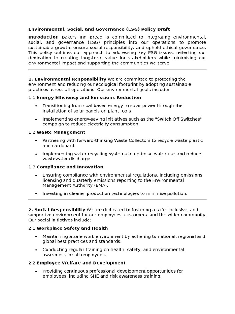 ESG Policy | PDF | Governance | Corporate Social Responsibility