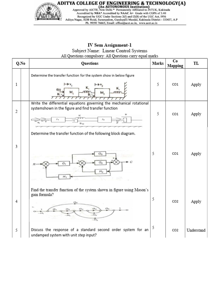 Linear Control Systems Assignment | PDF
