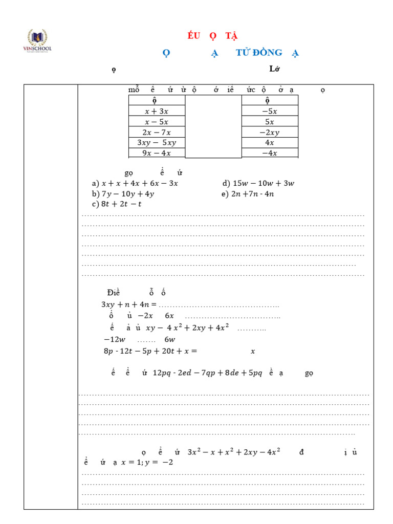 Toan 6_PHT_BAI 2_THU GỌN CÁC HẠNG TỬ ĐỒNG DẠNG (1) | PDF