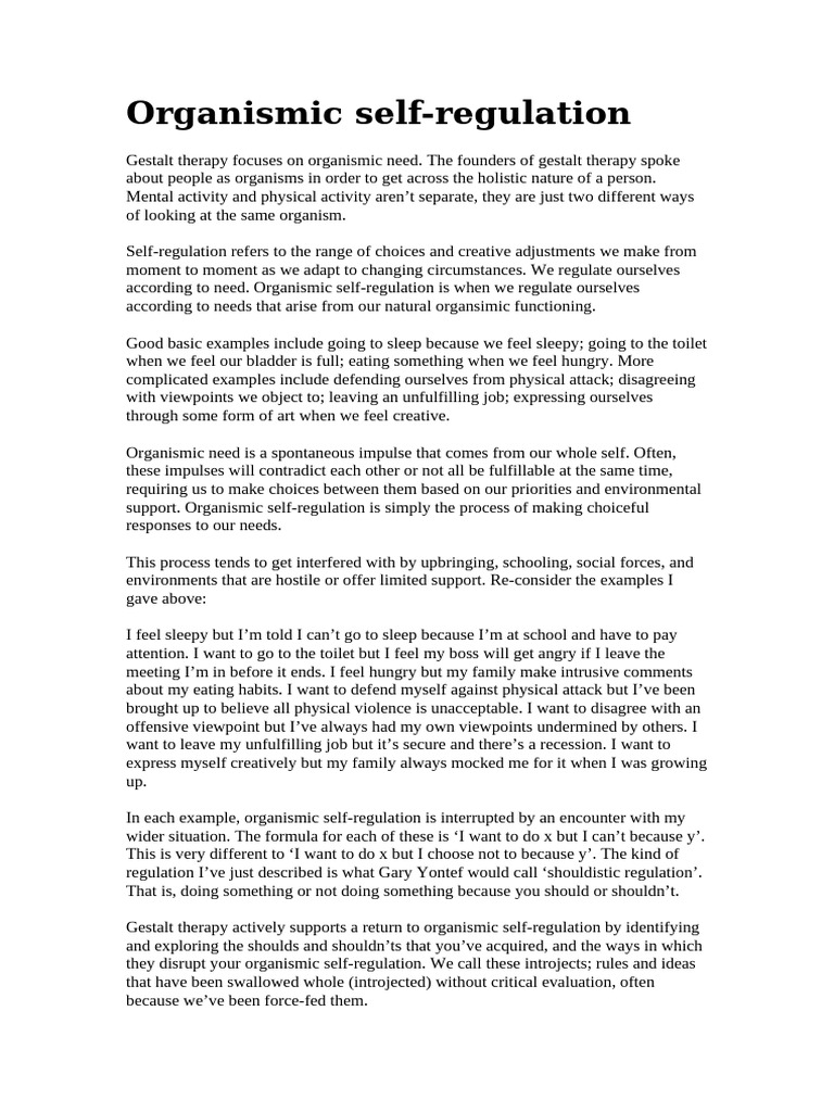 Organismic Selfregulation | PDF | Psychotherapy | Gestalt Therapy