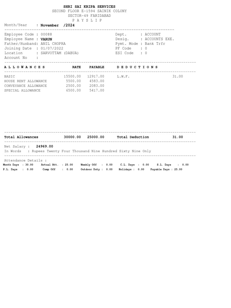 Varun Salary Slip Nov-2024 | PDF