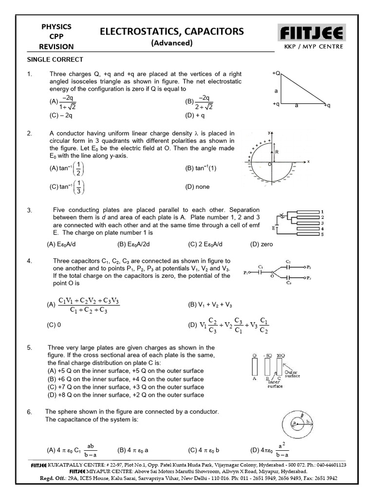 SR Physics Revision Electrostatics, Capacitors Adv CPP | PDF | Electric ...