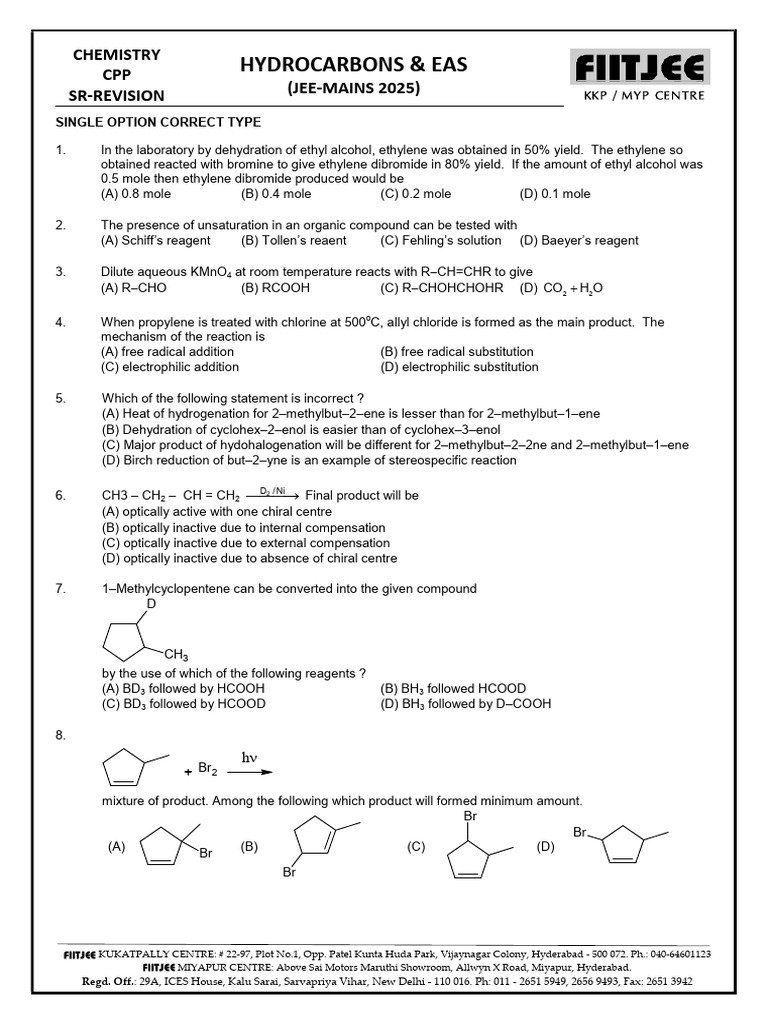 SR Revision - Hydrocarbons, Eas - Mains CPP | PDF | Methyl Group | Ethylene