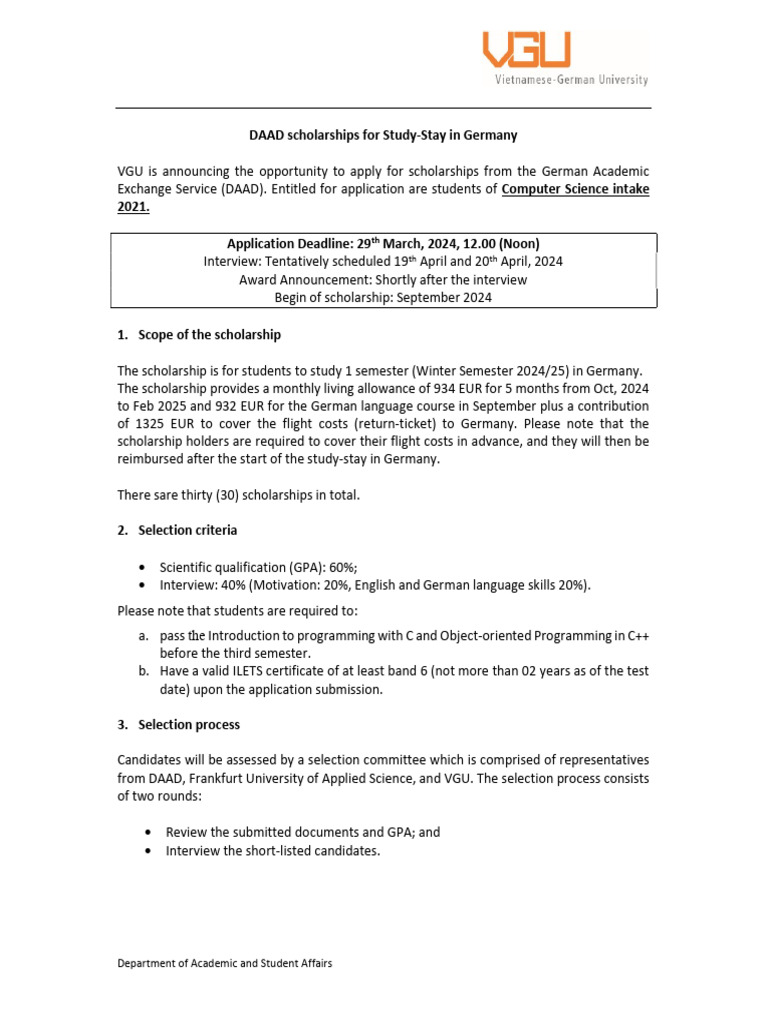 DAAD Scholarships for VGU CS 2021 | PDF