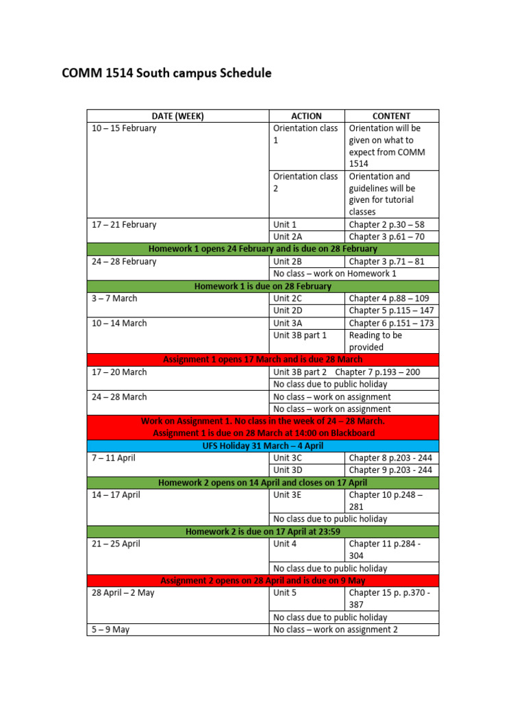 COMM 1514 South Campus Schedule | PDF