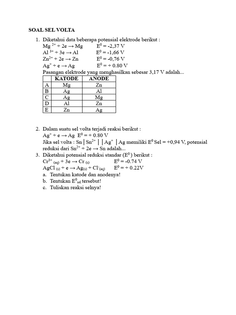 Soal Sel Volta | PDF