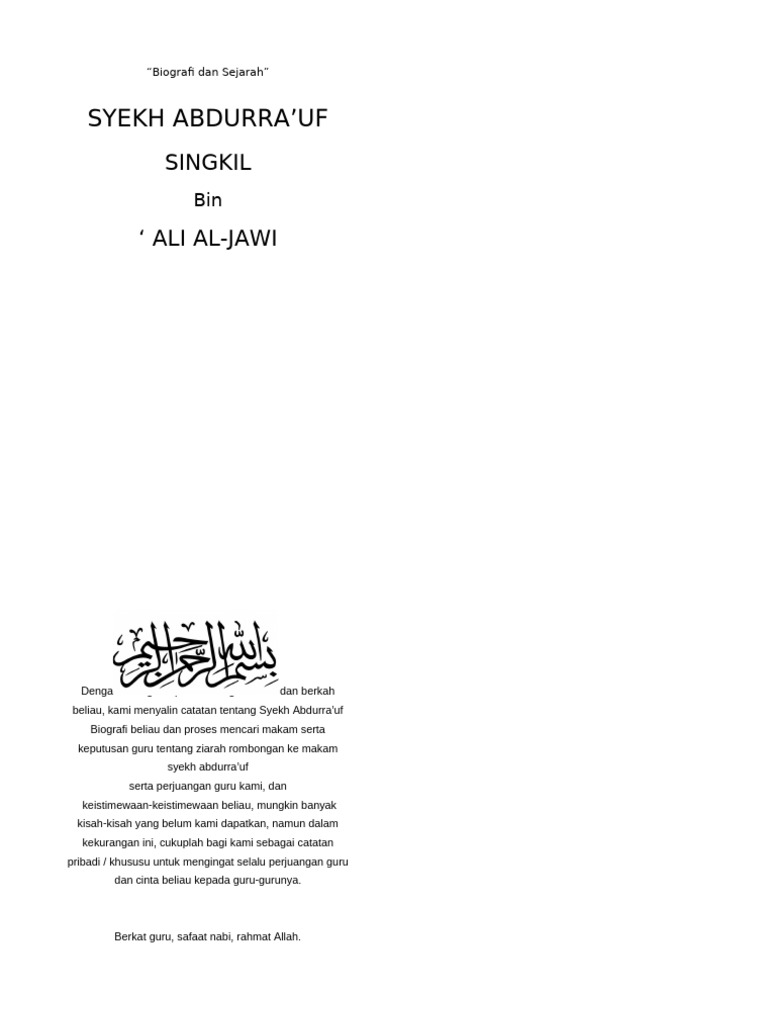 Biografi Dan Sejarah Syekh Abdurrauf Singkil | PDF