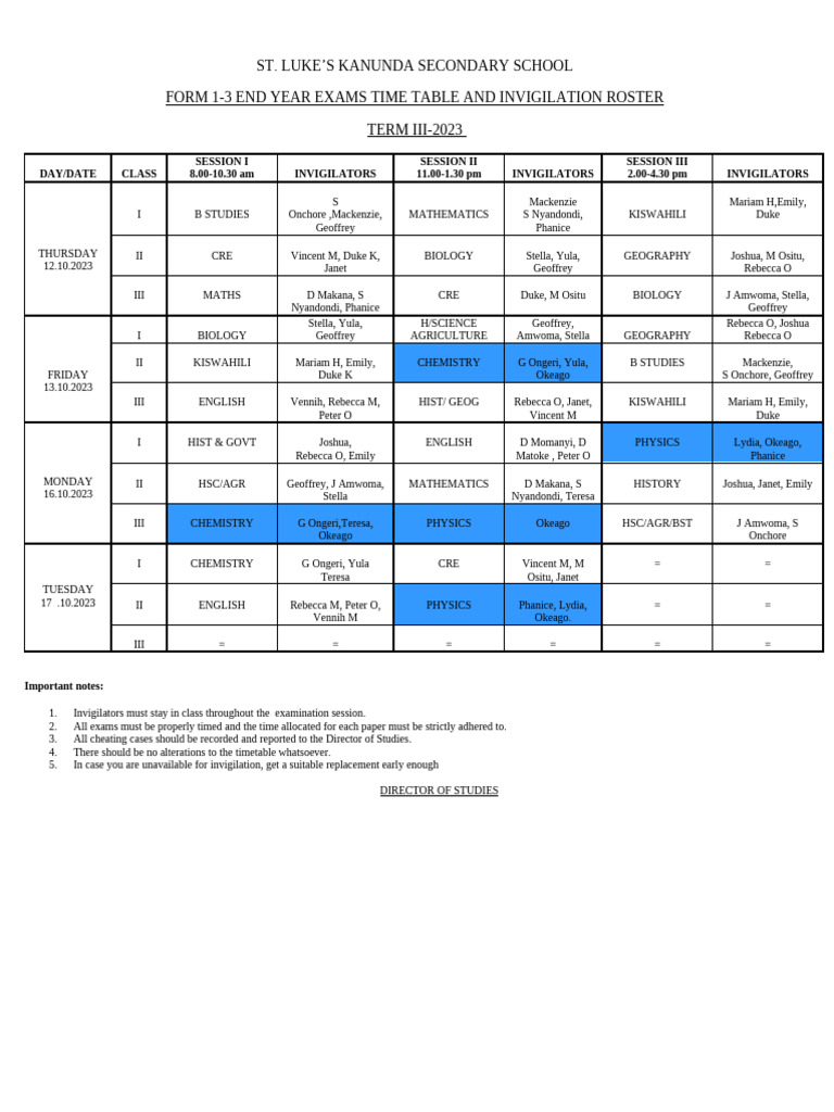 2023 END YEAR EXAM TT | PDF | Qualifications | Educational Stages