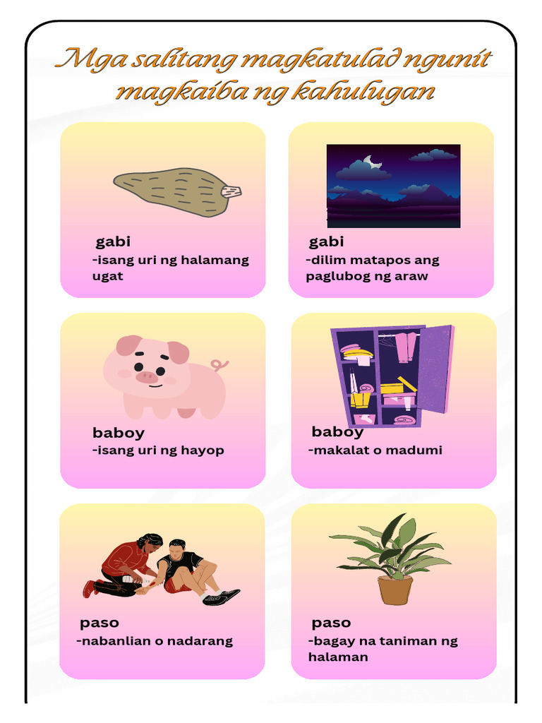 Mga Salitang Magkatulad Ngunit Magkaiba NG Kahulugan | PDF