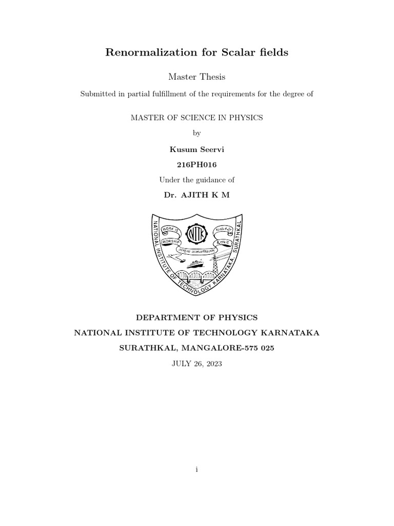 Renormalization Of Scalar Fields Pdf Field Physics Quantum