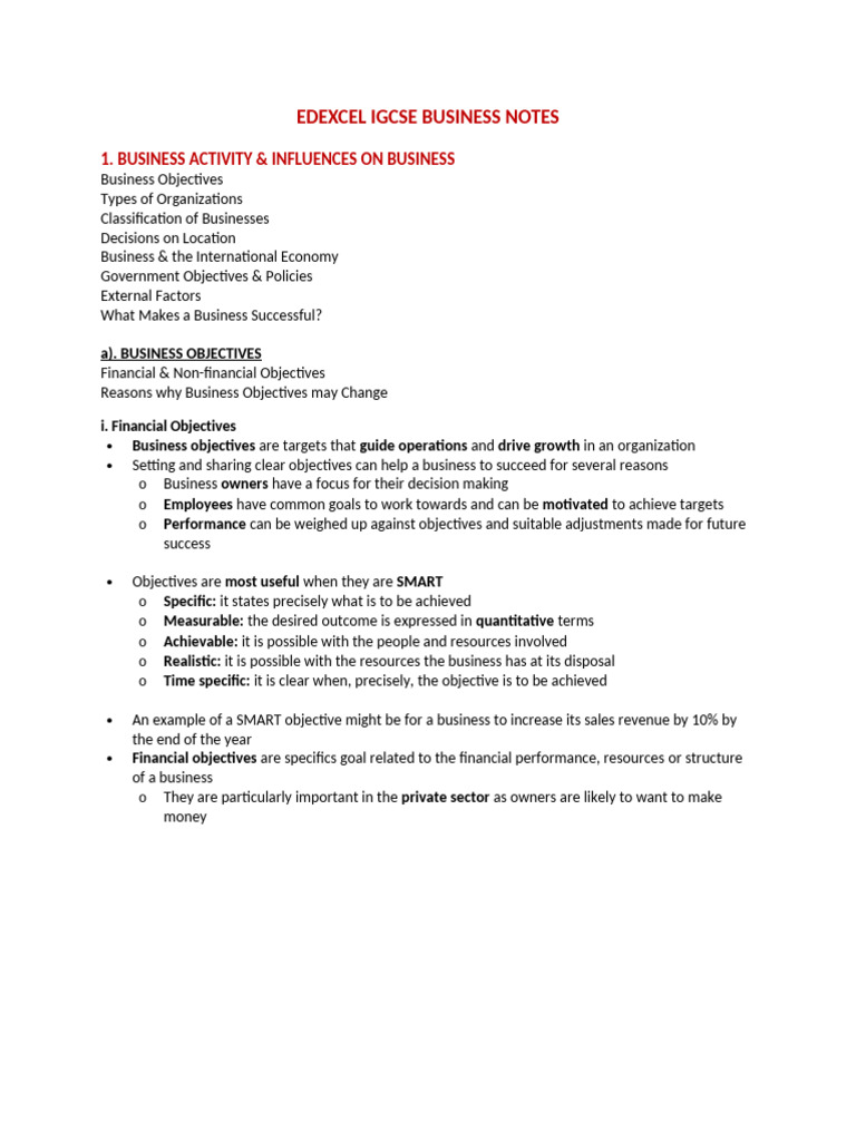 Edexcel IGCSE Business Study Guide | PDF | Franchising | Partnership