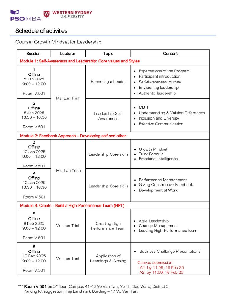 Class Schedule & Activities_LDS_Q125_P2 (30 Dec) | PDF | Leadership | Cognition