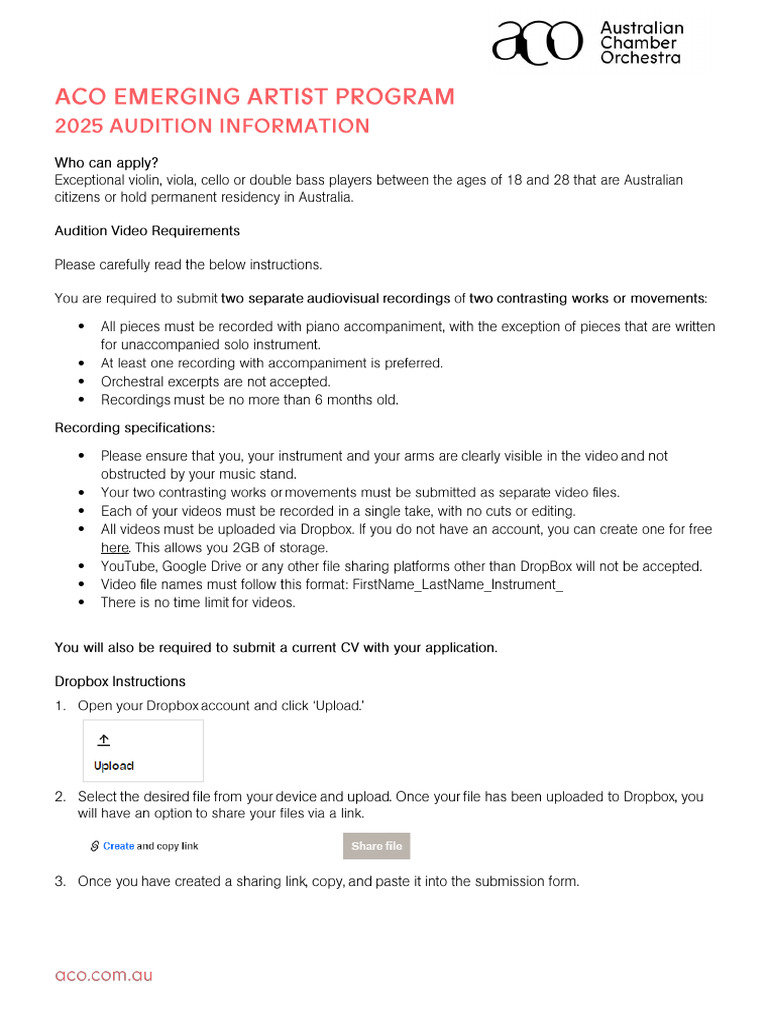 2025 ACO EAP Audition Information Sheet | PDF
