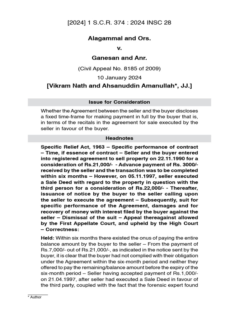 Supreme Court Ruling on Specific Performance | PDF | Lawsuit | Judgment ...