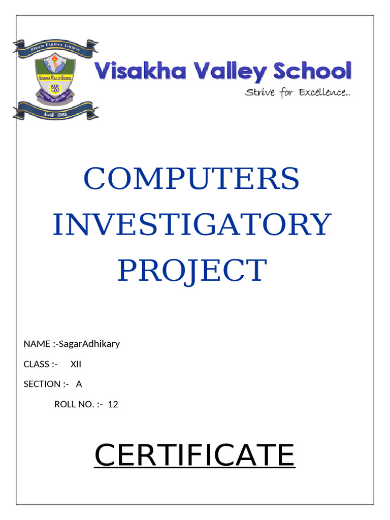 Computer Investigatory Project - SAGAR | PDF | Databases | My Sql