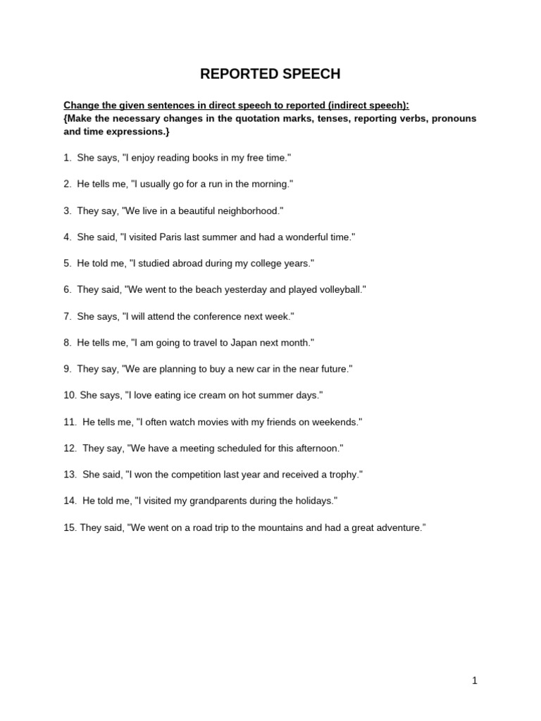 Reported Speech Conversion Exercises | PDF | Languages | Foreign Language Studies
