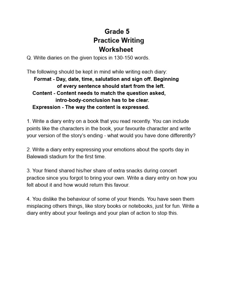 Diary Writing Worksheet | PDF