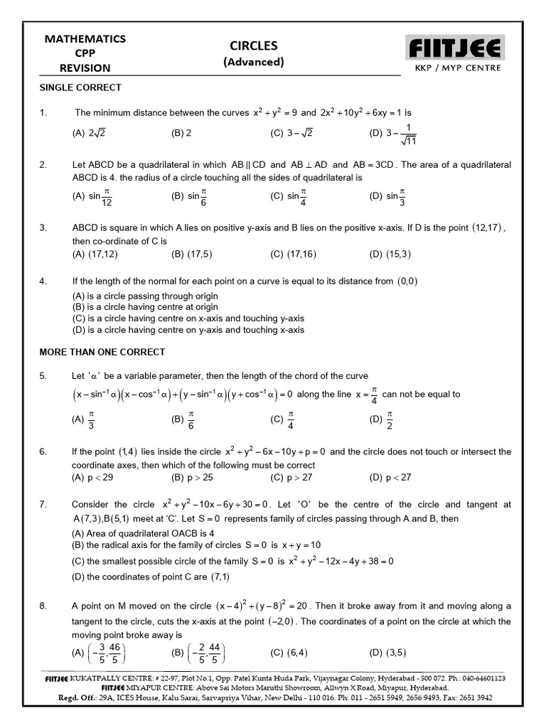 SR Maths Revision - CIRCLES - Advanced - CPP | PDF | Circle | Geometry
