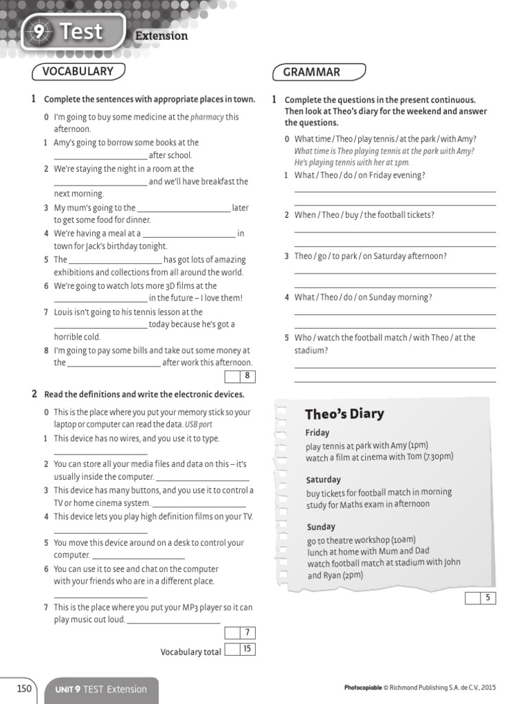 Achievers A2 Test Unit 9 Extension | PDF