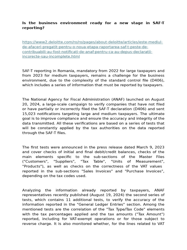 Is The Business Environment Ready For A New Stage in SAFT | PDF | Taxes ...