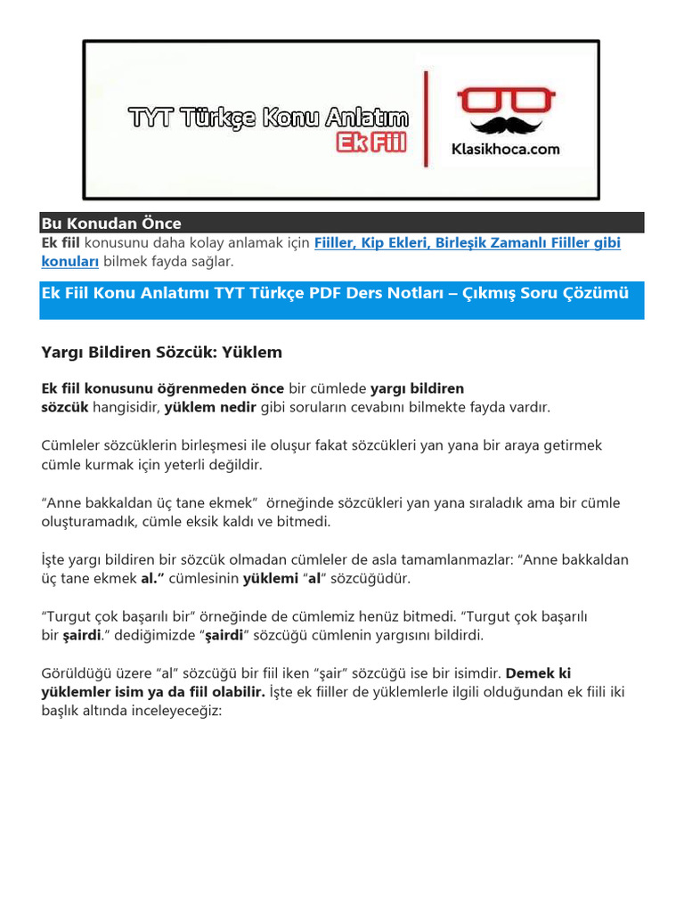 Ek Fiil Konu Anlatımı TYT | PDF