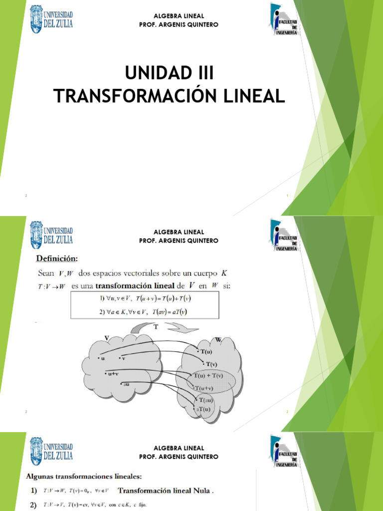 ALGEBRA LINEAL CLASE 8 Unidad III Transformación Lineal | PDF