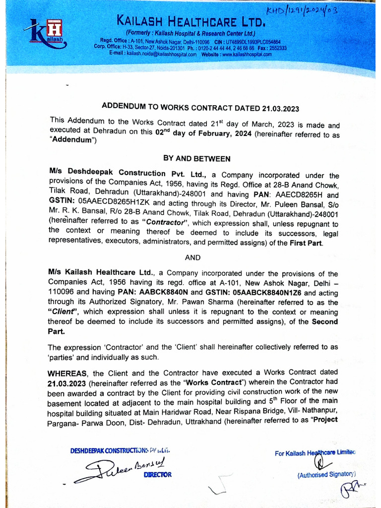 Addendum Work Order KHC | PDF