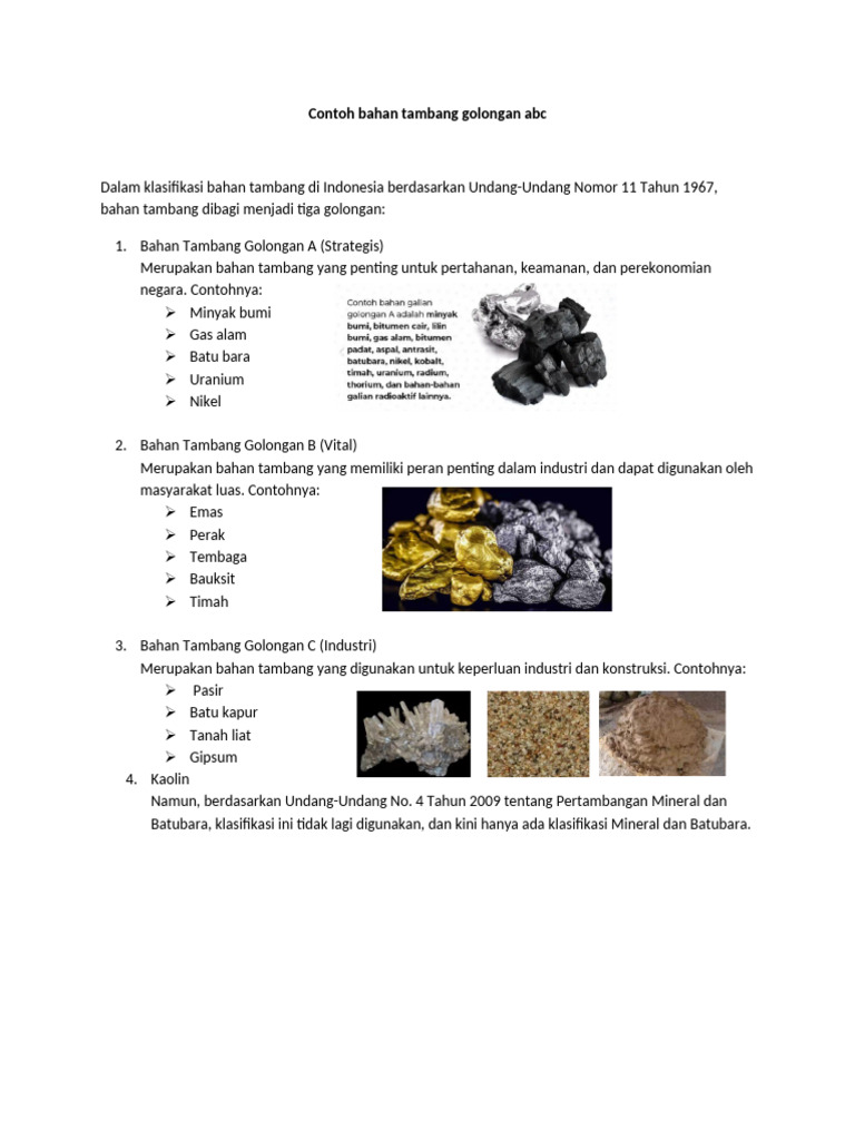Contoh Bahan Tambang Golongan A, B, C | PDF