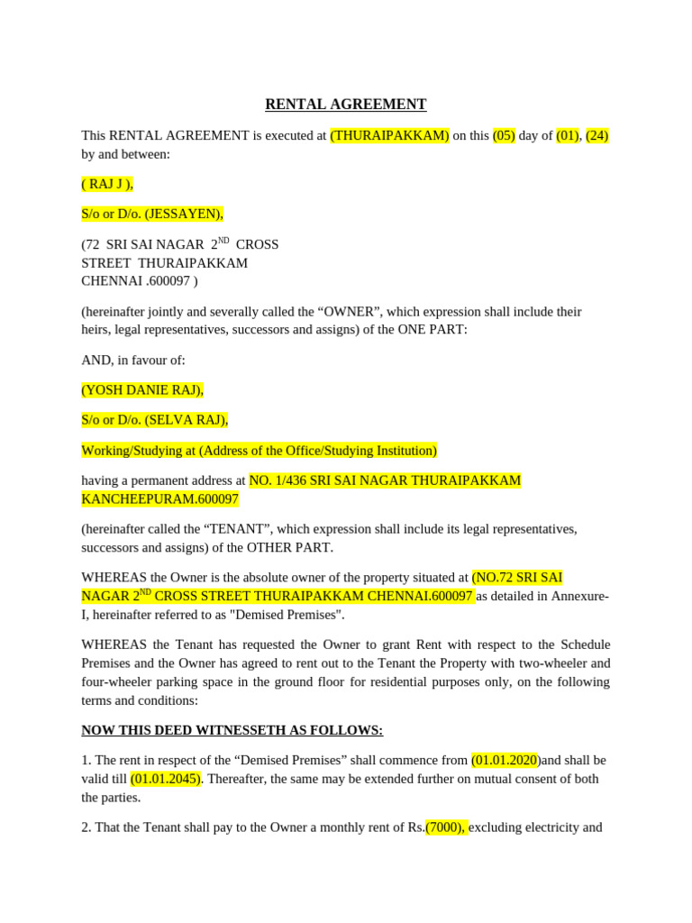 Rental Agreement: Now This Deed Witnesseth As Follows | PDF | Leasehold ...