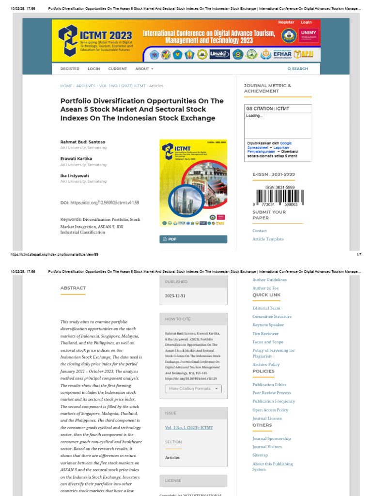 ICTMT - Era, Ika L - Portfolio Diversification Opportunities On The Asean 5 Stock Market And ...