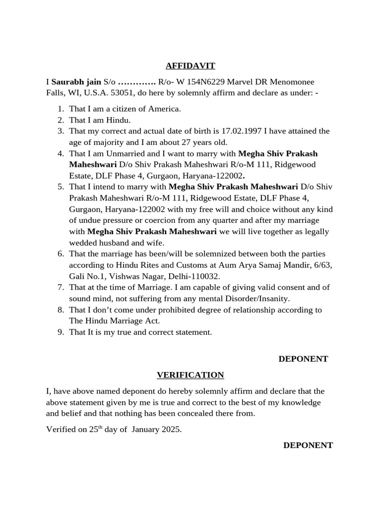 Affidavit Marriage and Registration | PDF | Affidavit | Marriage