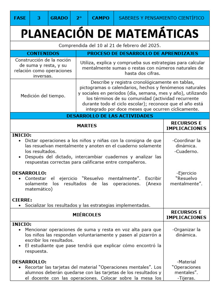 Planeación de Matemáticas 2° Grado | PDF | Multiplicación