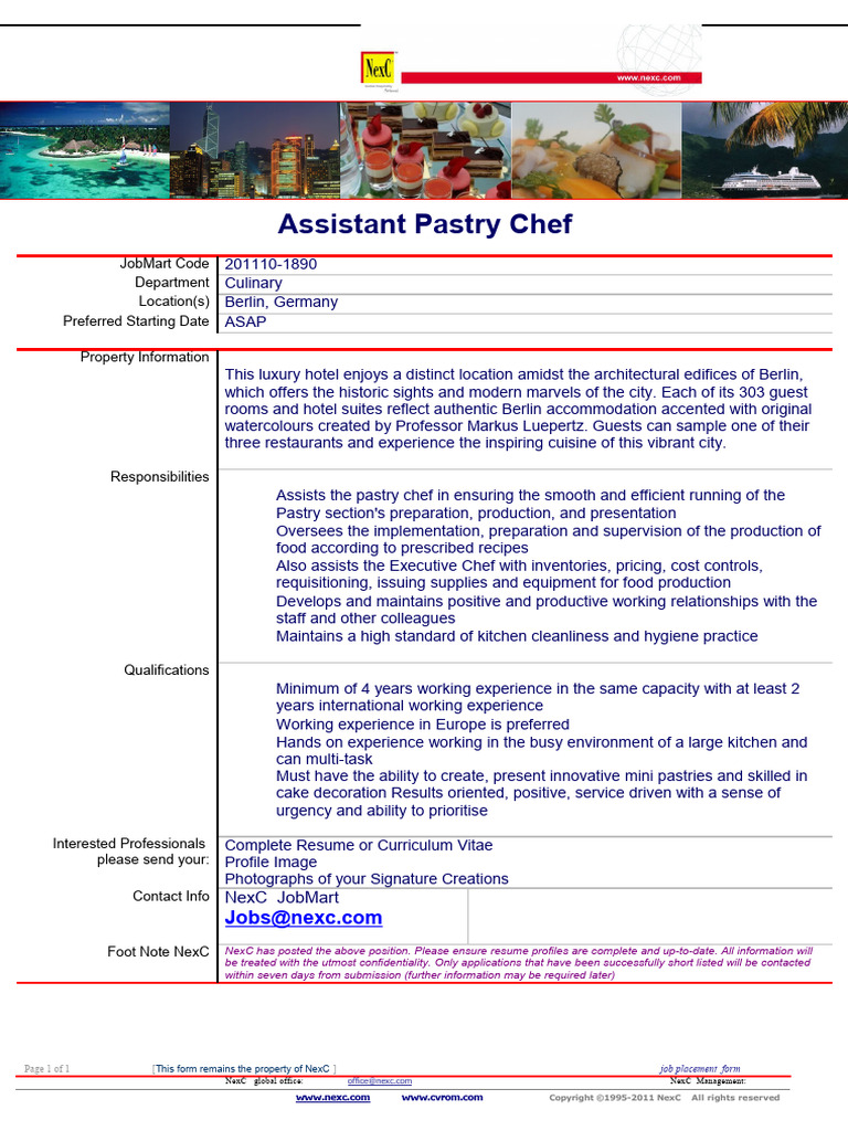 Assistant Pastry Chef Resume | PDF | Chef | Cooking